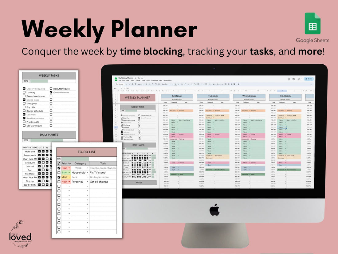 Weekly Planner | Google Sheets Template – You are Loved Templates