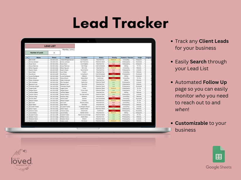 Lead Tracker | Google Sheets Template – You are Loved Templates