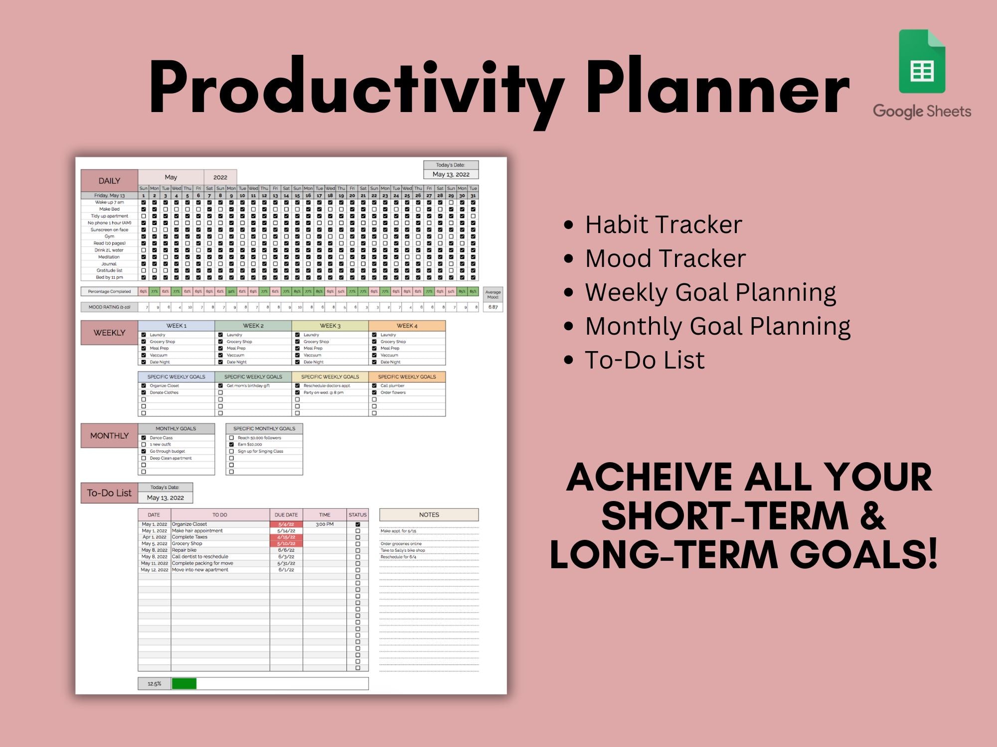 Productivity Planner | Google Sheets Template – You are Loved Templates