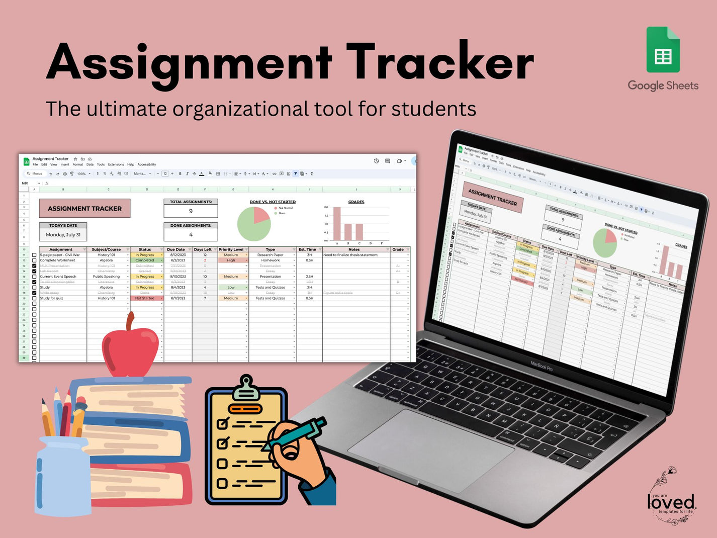 Assignment Tracker | Google Sheets Template – You are Loved Templates