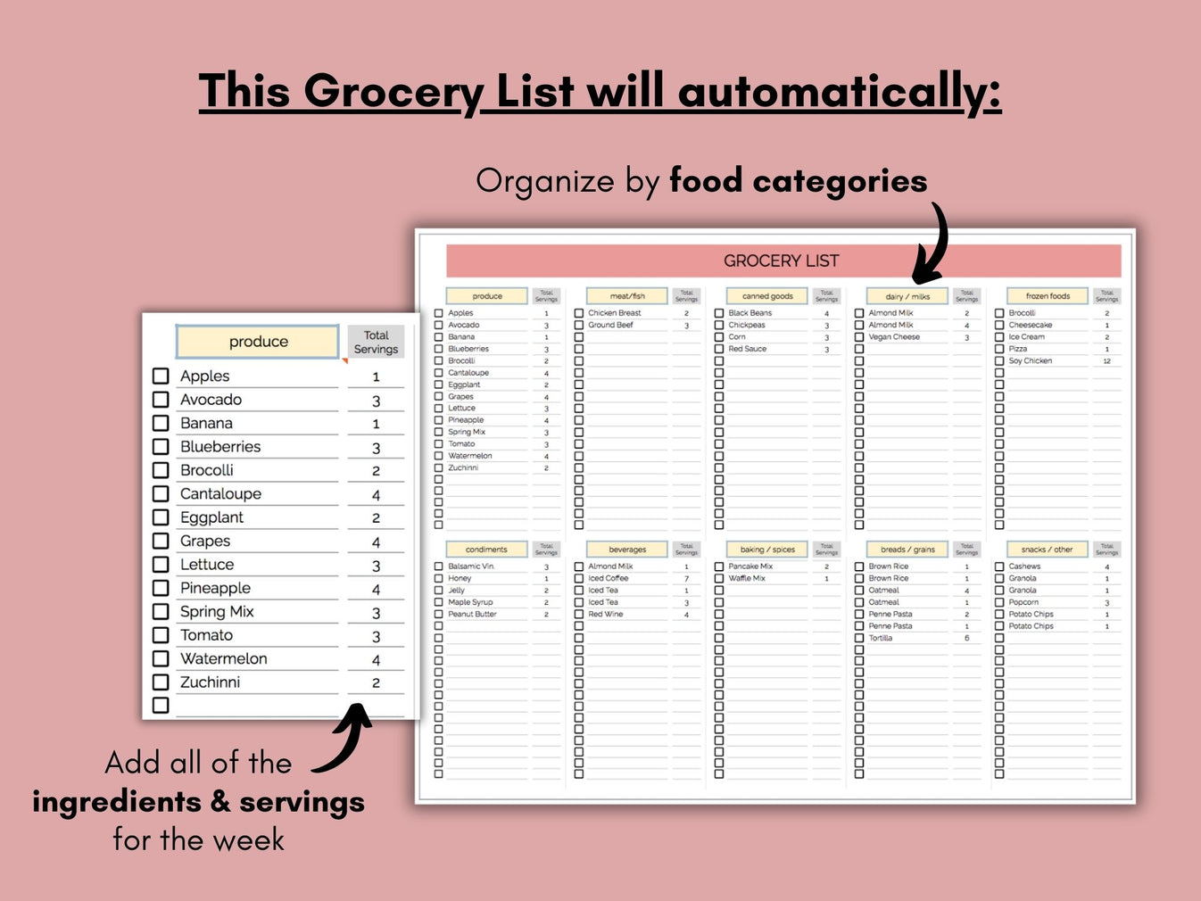 Meal Planner & Automated Grocery List | Google Sheets – You are Loved ...