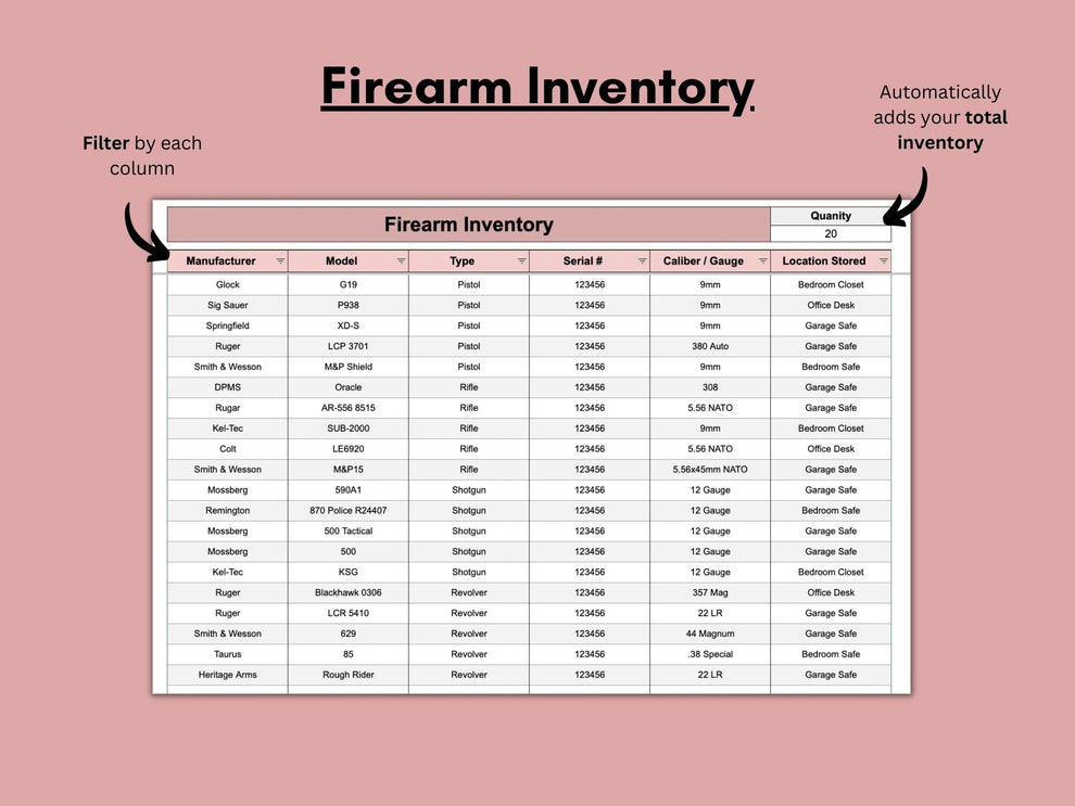 Firearm & Ammunition Tracker | Google Sheets Template – You are Loved ...