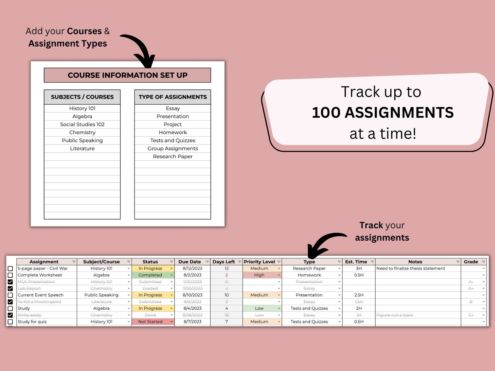 Assignment Tracker | Google Sheets Template – You are Loved Templates