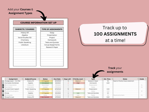 Assignment Tracker | Google Sheets Template – You are Loved Templates