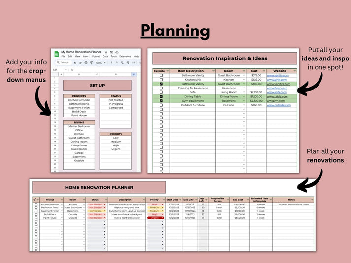Home Renovation Planner | Google Sheets Template – You are Loved Templates