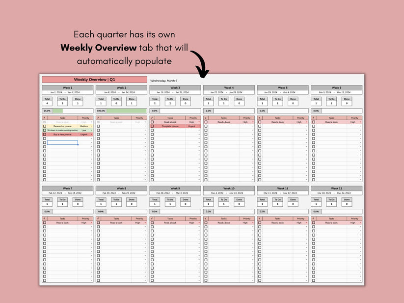 12-Week Planner | Google Sheets Template – You are Loved Templates