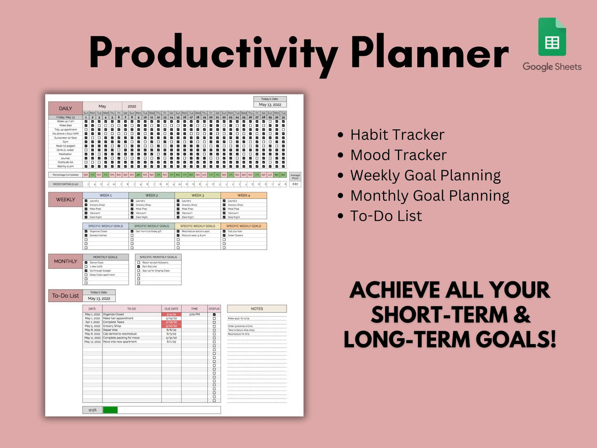 Productivity Planner | Google Sheets Template – You are Loved Templates