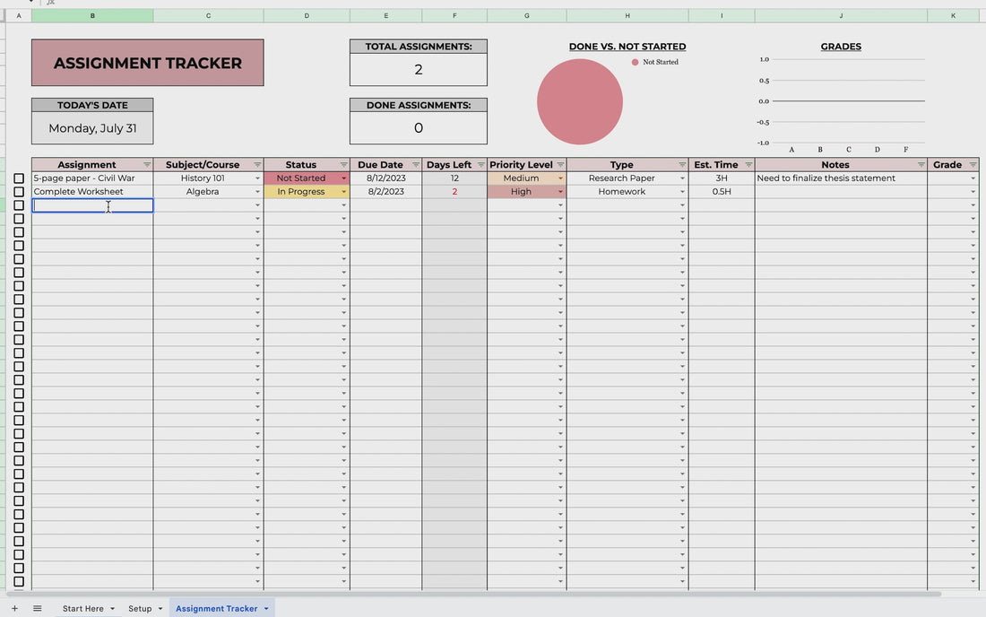 Assignment Tracker | Google Sheets Template – You are Loved Templates