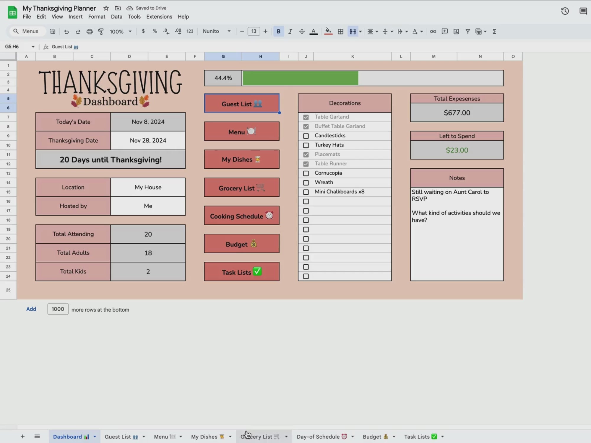 Thanksgiving Planner | Google Sheets Template – You are Loved Templates