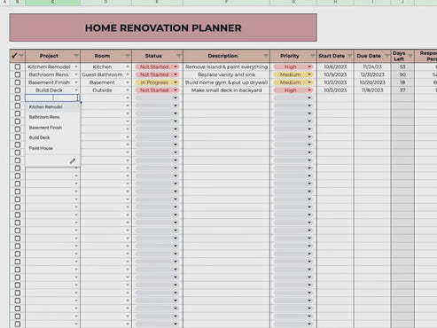 Home Renovation Planner | Google Sheets Template – You are Loved Templates