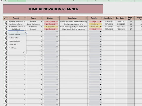 Home Renovation Planner | Google Sheets Template – You are Loved Templates