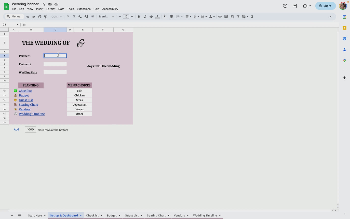 Wedding Planner | Google Sheets Template – You are Loved Templates