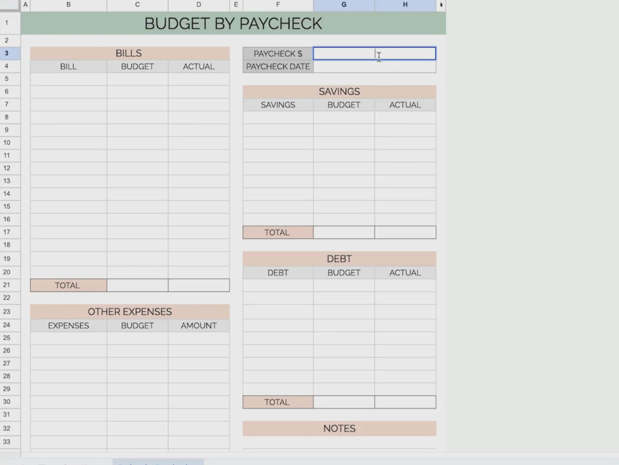 Budget by Paycheck | Google Sheets Template – You are Loved Templates