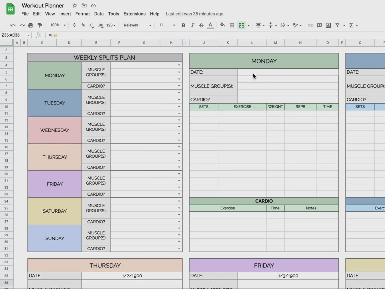 Weekly Workout Planner Spreadsheet | Google Sheets – You are Loved ...
