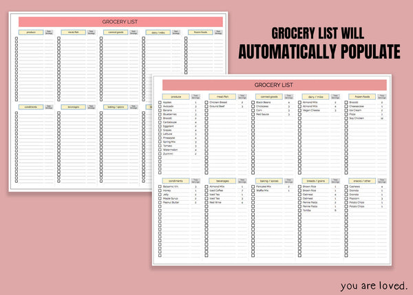 Meal Planner & AUTOMATED Grocery List | Google Sheets – You are Loved ...